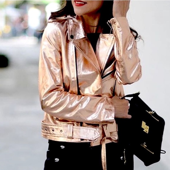 Zara | Jackets & Coats | Zara Rose Gold Leather Jacket | Poshmark